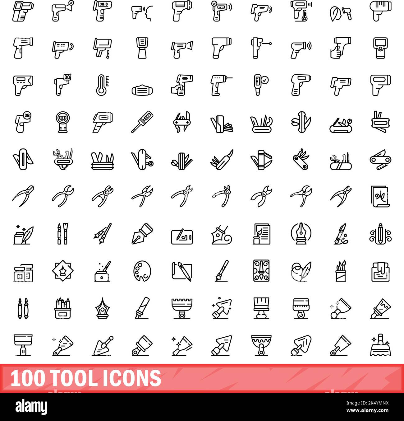 100 tool icons set. Outline illustration of 100 tool icons vector set ...