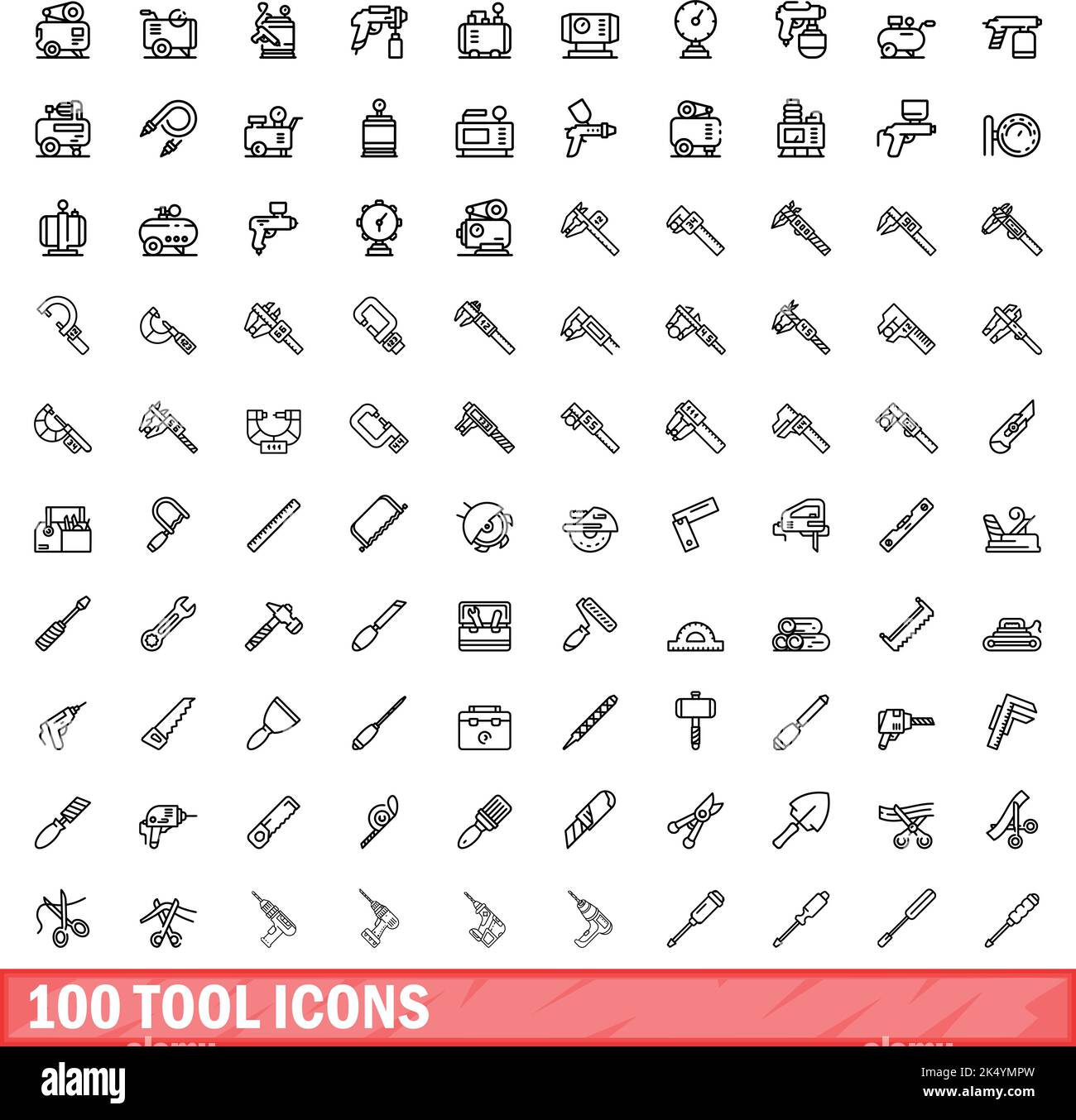 100 tool icons set. Outline illustration of 100 tool icons vector set ...