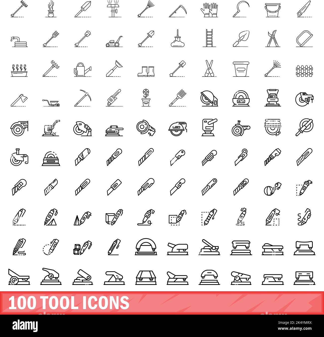 100 tool icons set. Outline illustration of 100 tool icons vector set ...