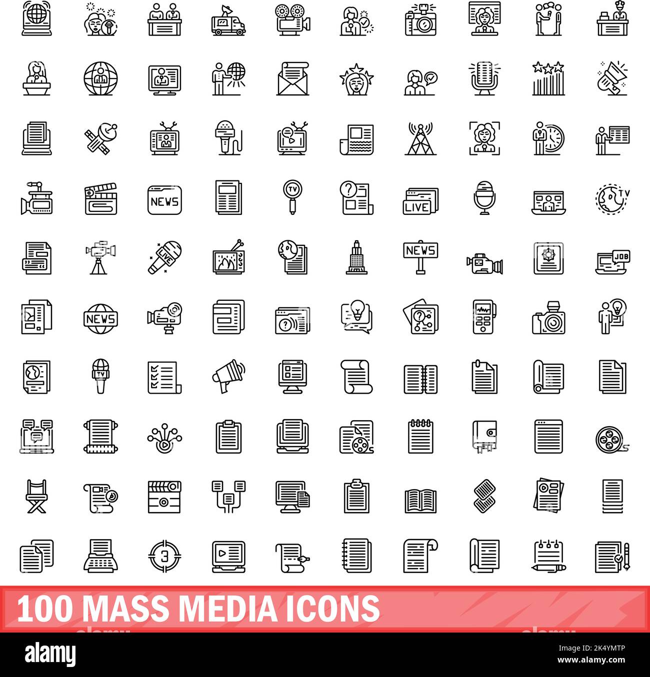 100 mass media icons set. Outline illustration of 100 mass media icons ...