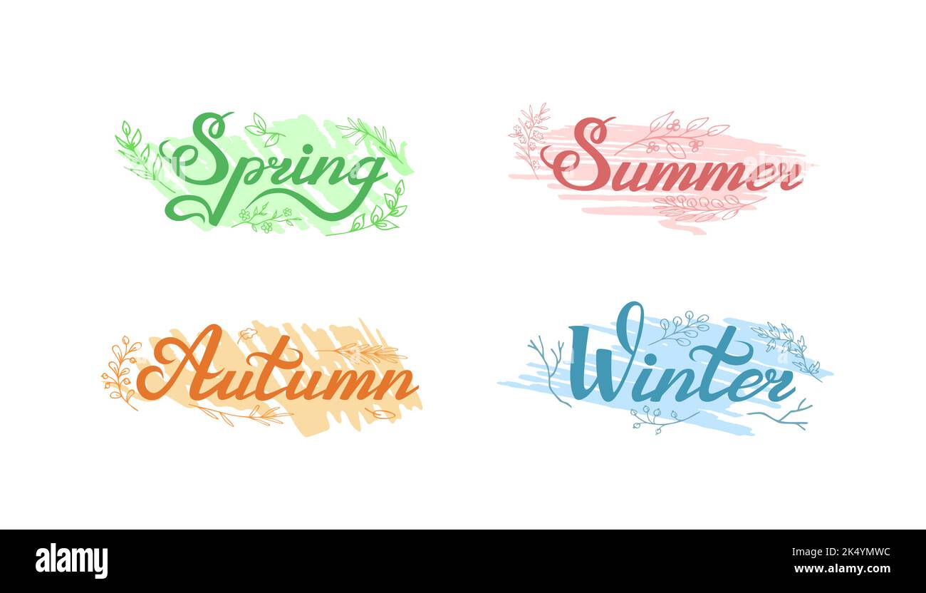 Hand written calligraphy, names of four seasons, on doodle marker ...