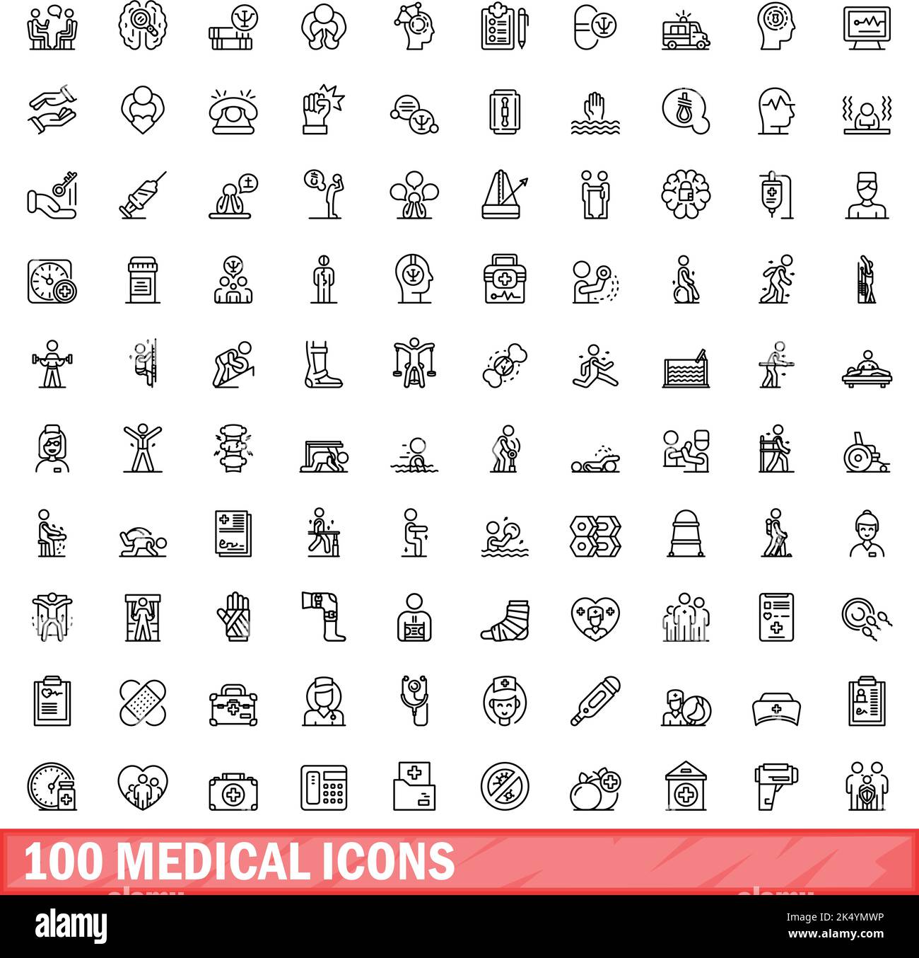 100 medical icons set. Outline illustration of 100 medical icons vector ...