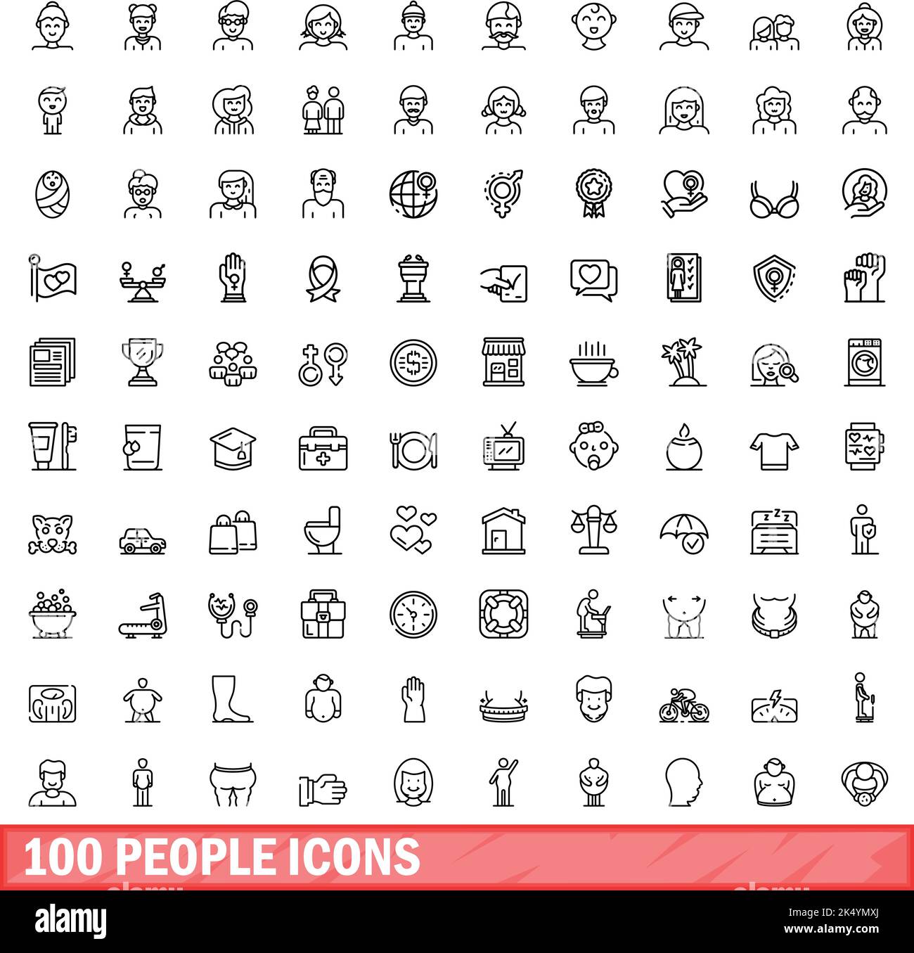 100 people icons set. Outline illustration of 100 people icons vector ...