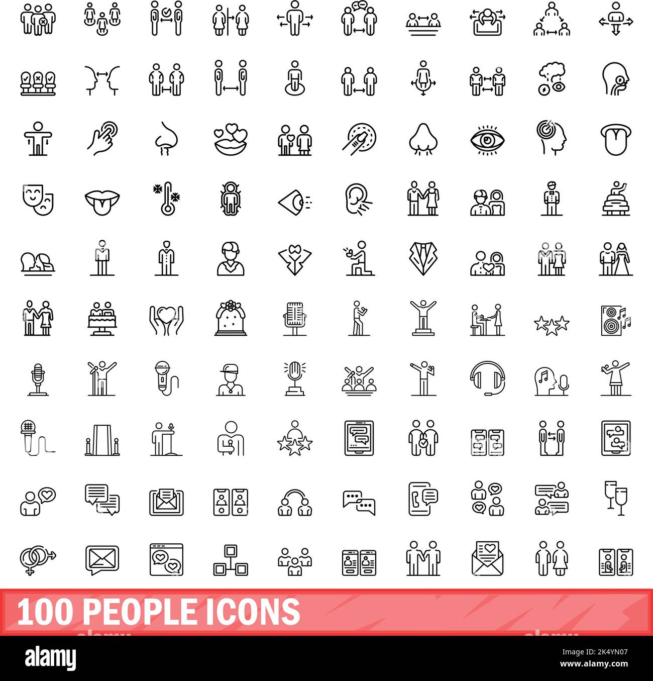 100 people icons set. Outline illustration of 100 people icons vector ...