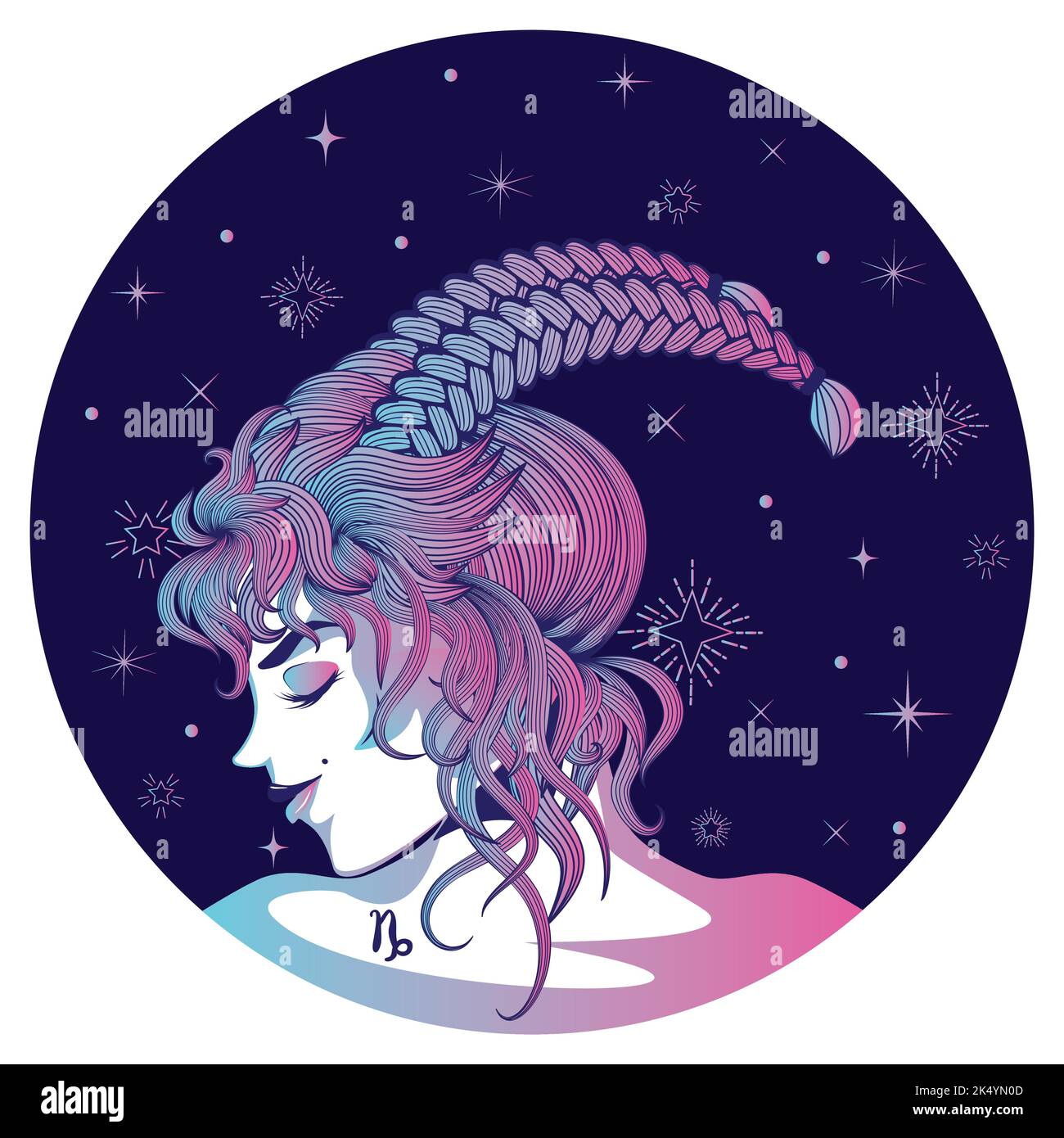 Abstract fantasy Capricorn girl, zodiac sign avatar design Stock Vector ...