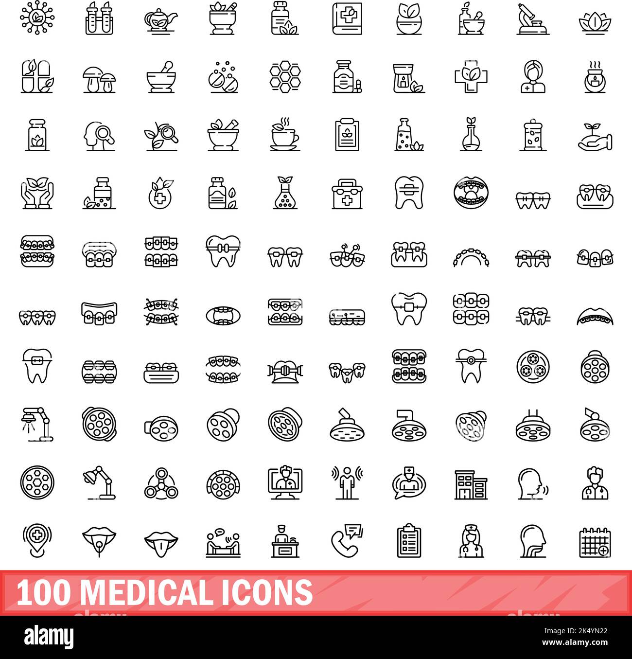 100 medical icons set. Outline illustration of 100 medical icons vector ...