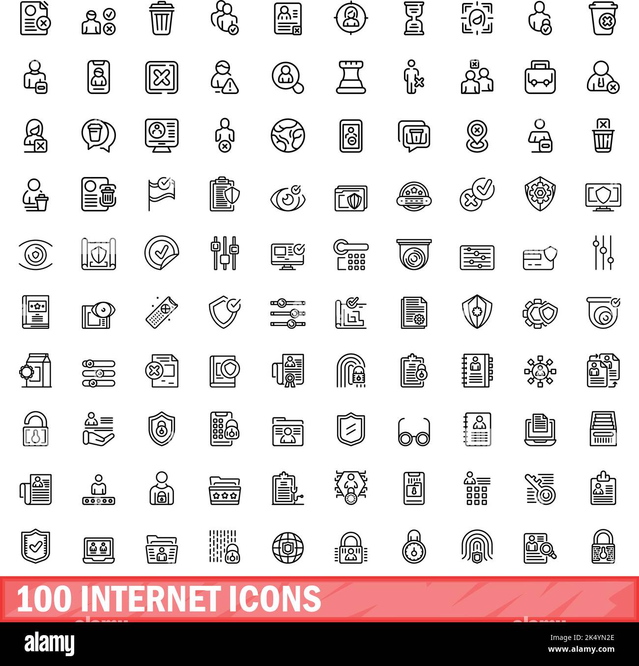 100 internet icons set. Outline illustration of 100 internet icons ...