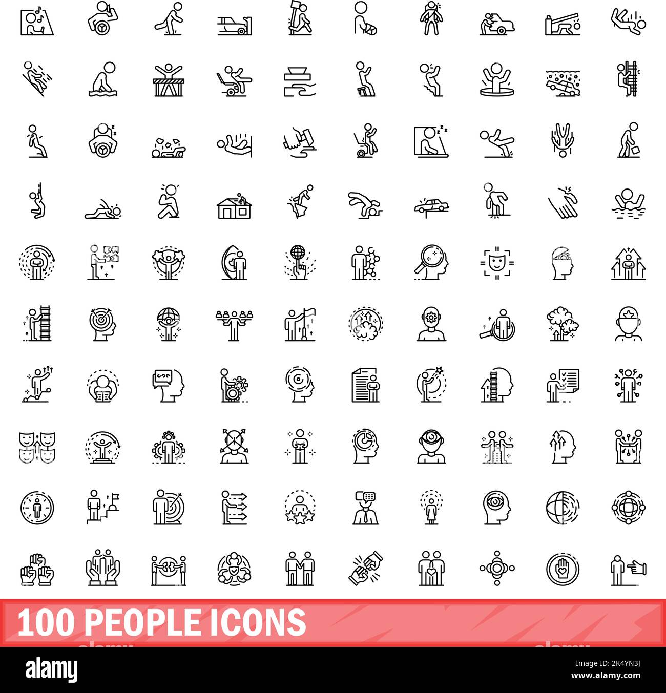100 people icons set. Outline illustration of 100 people icons vector ...