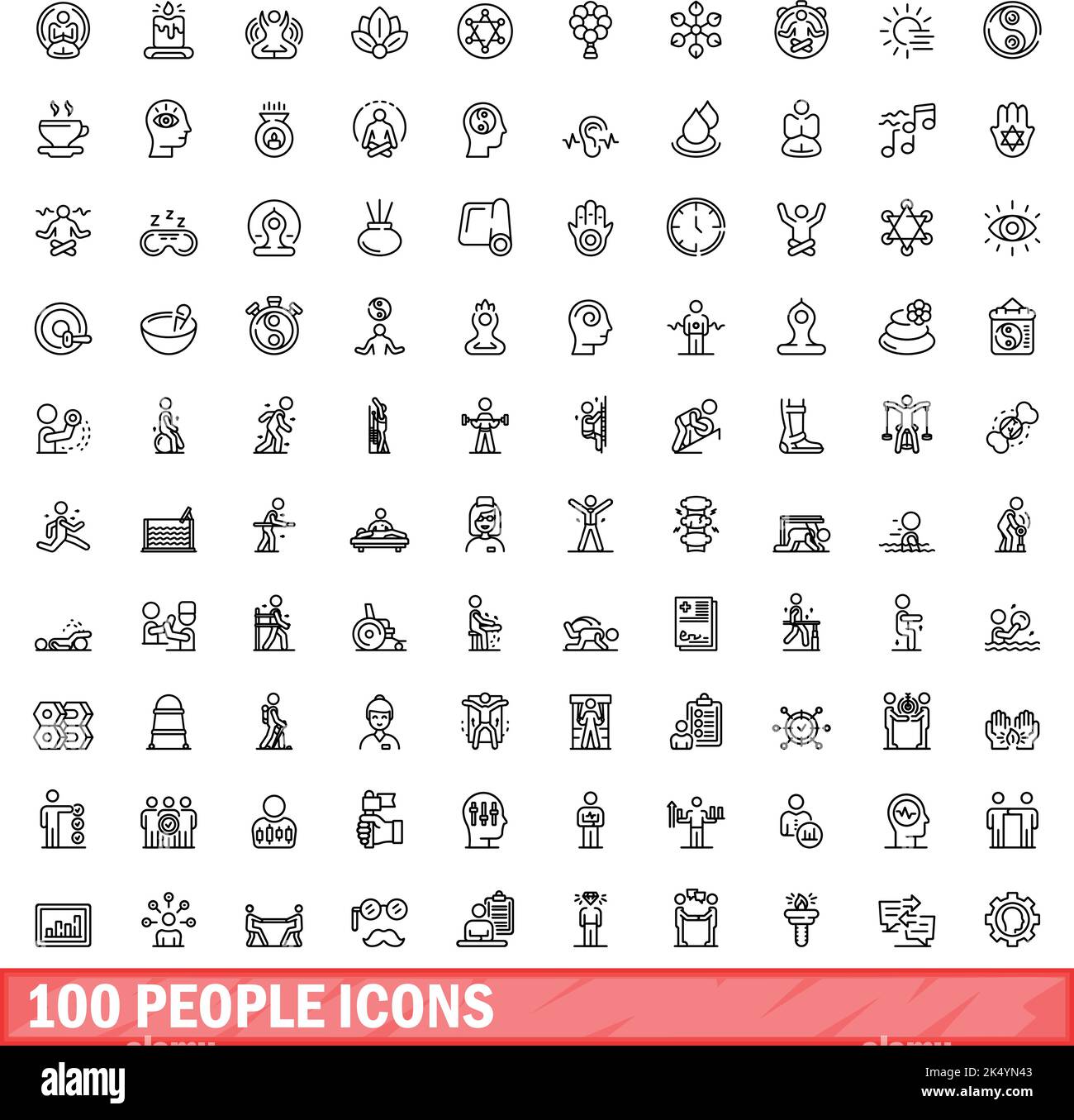 100 people icons set. Outline illustration of 100 people icons vector ...