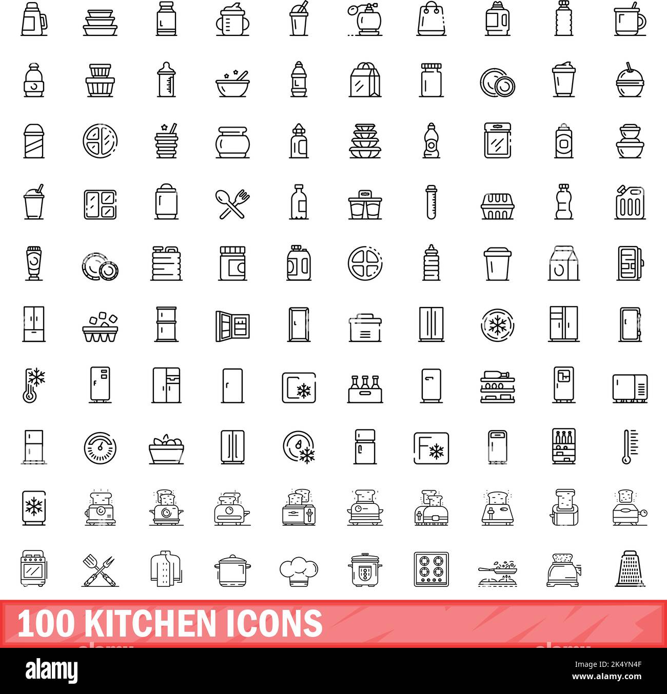 100 kitchen icons set. Outline illustration of 100 kitchen icons vector ...
