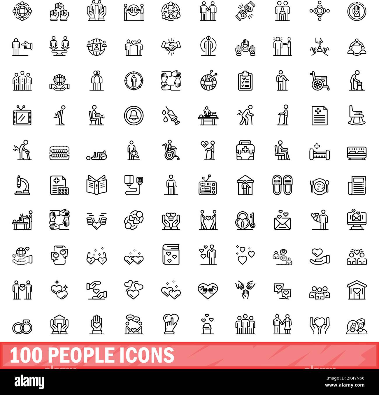 100 people icons set. Outline illustration of 100 people icons vector ...