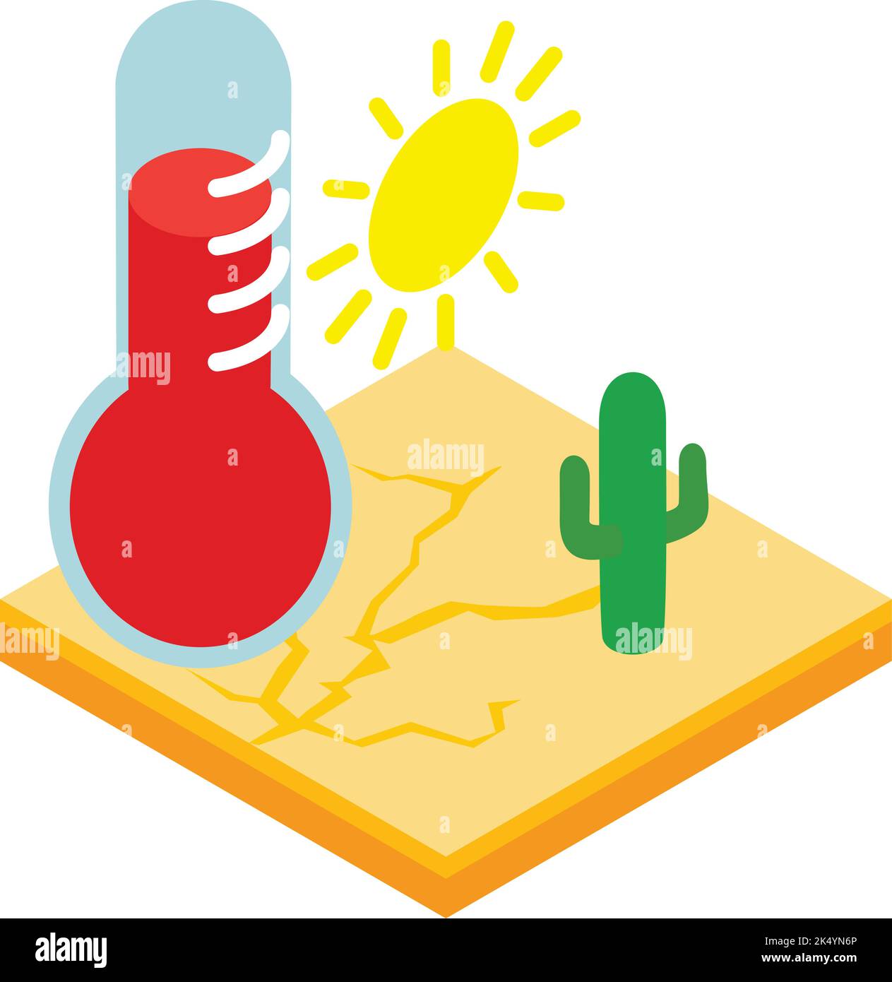 Drought icon isometric vector. Dry soil under scorching sun, hot red ...