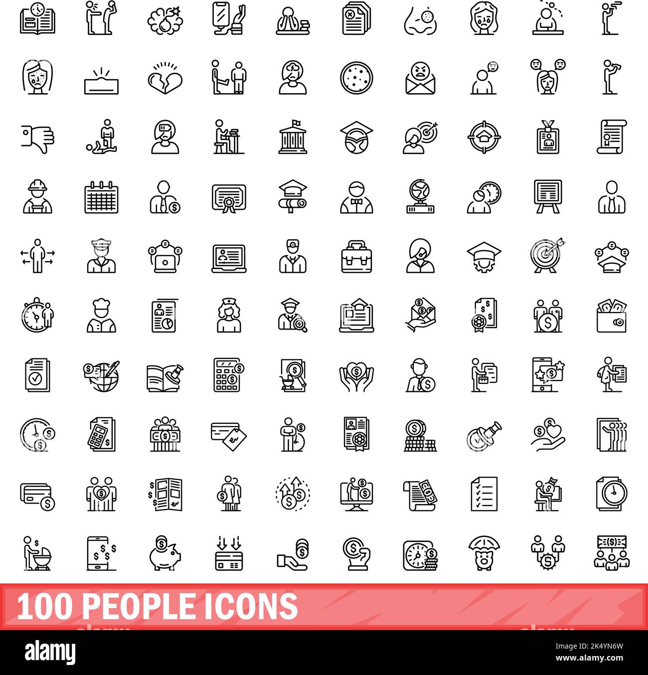 100 people icons set. Outline illustration of 100 people icons vector ...