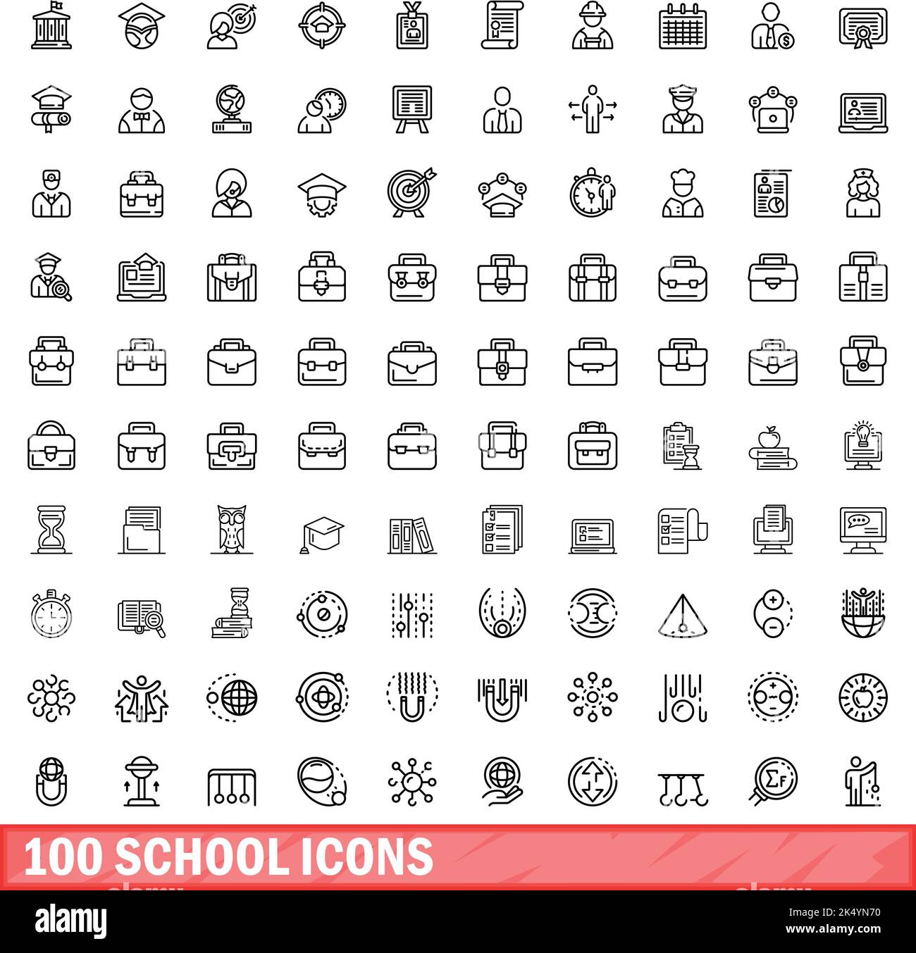 100 school icons set. Outline illustration of 100 school icons vector ...