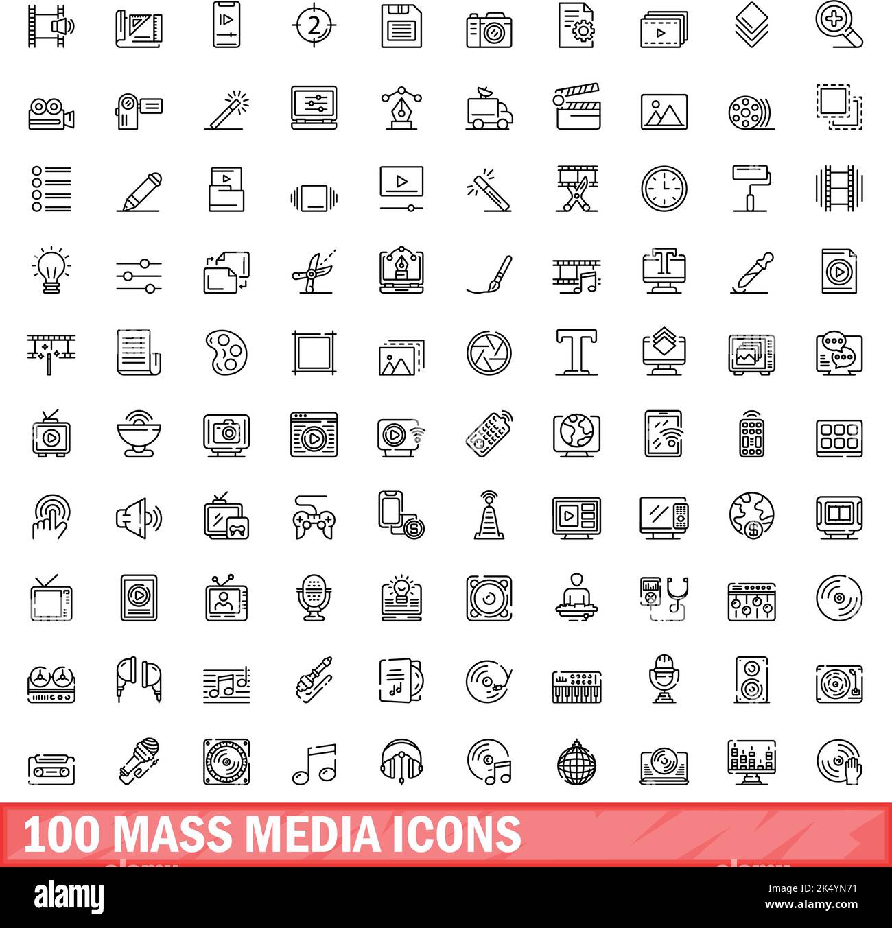 100 mass media icons set. Outline illustration of 100 mass media icons ...