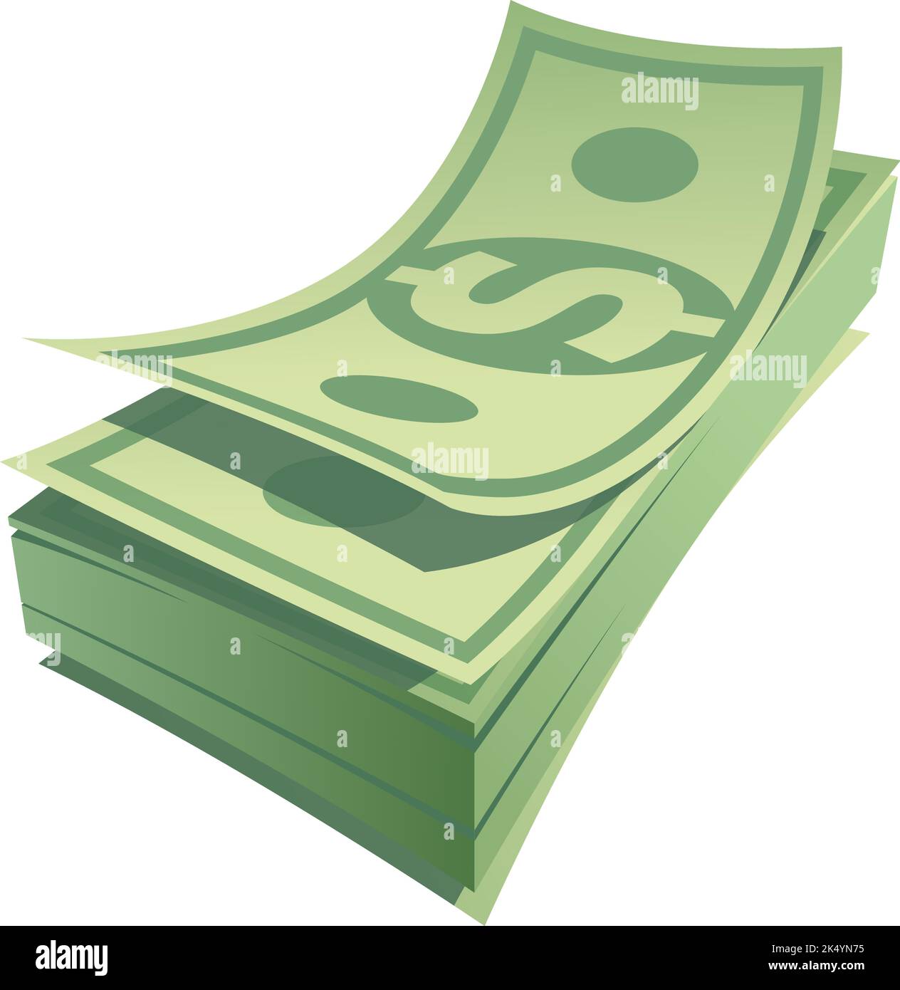 Banknote stack with curled dollar bill. Green money cash isolated on ...