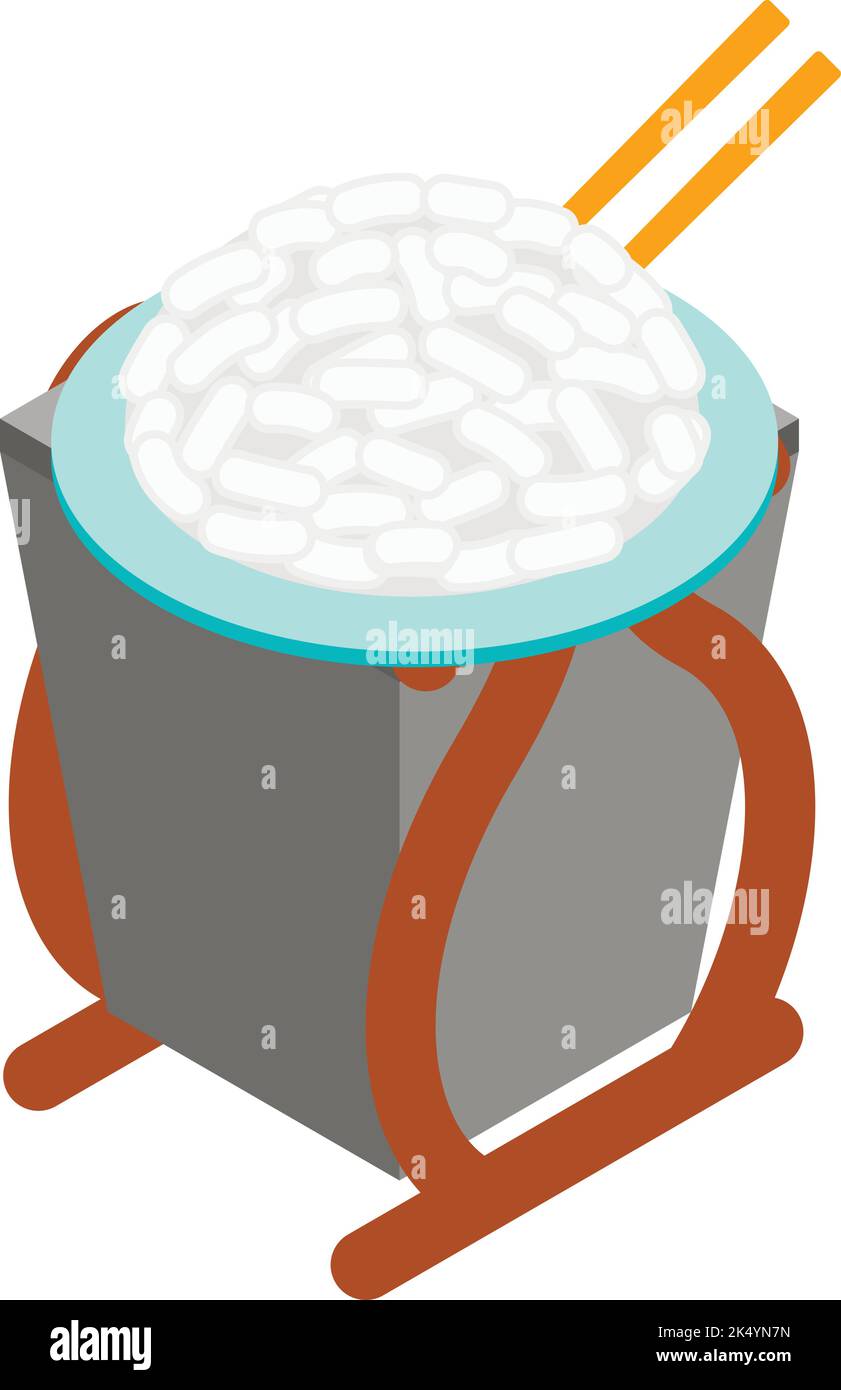Food waste icon isometric vector. Full bowl of white rice in trash can ...