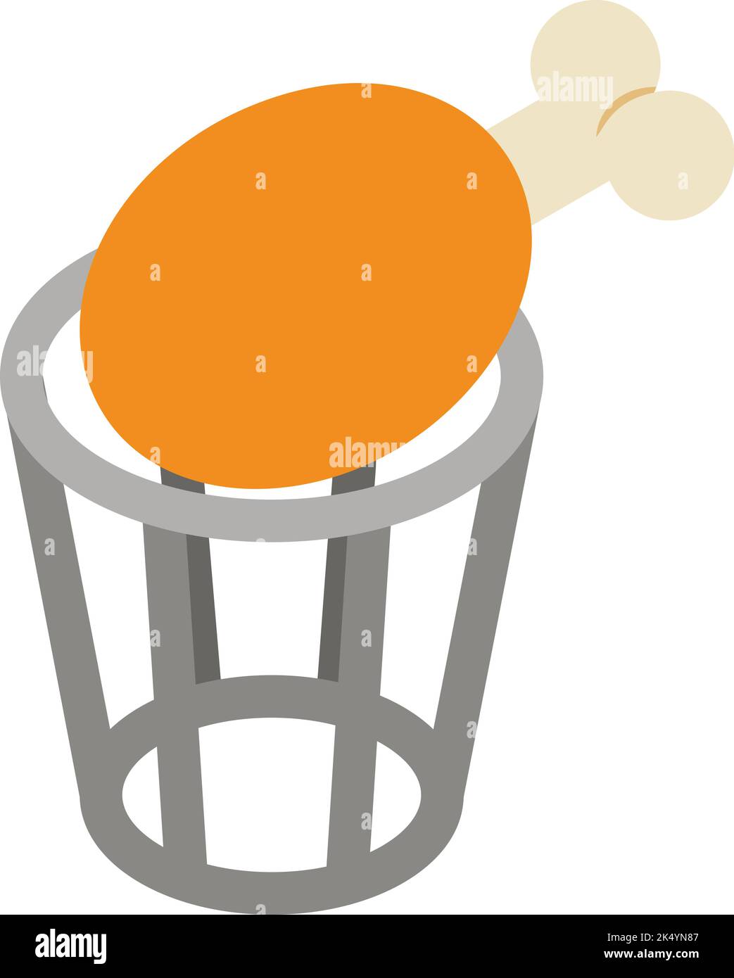 Organic trash icon isometric vector. Fried chicken leg in metal trash ...