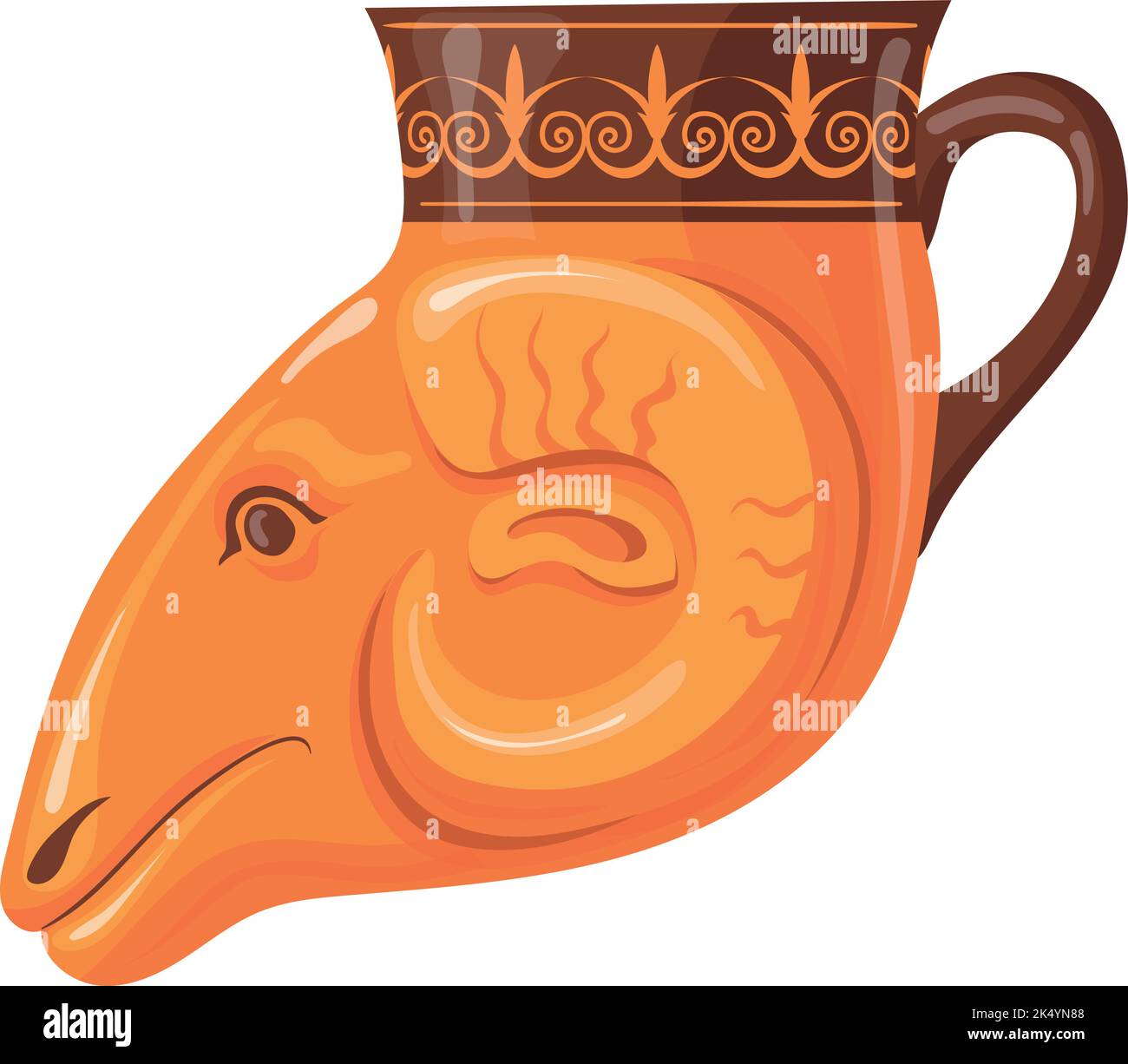 Ceramic ram head vessel in ancient greek style. Old pottery isolated on ...