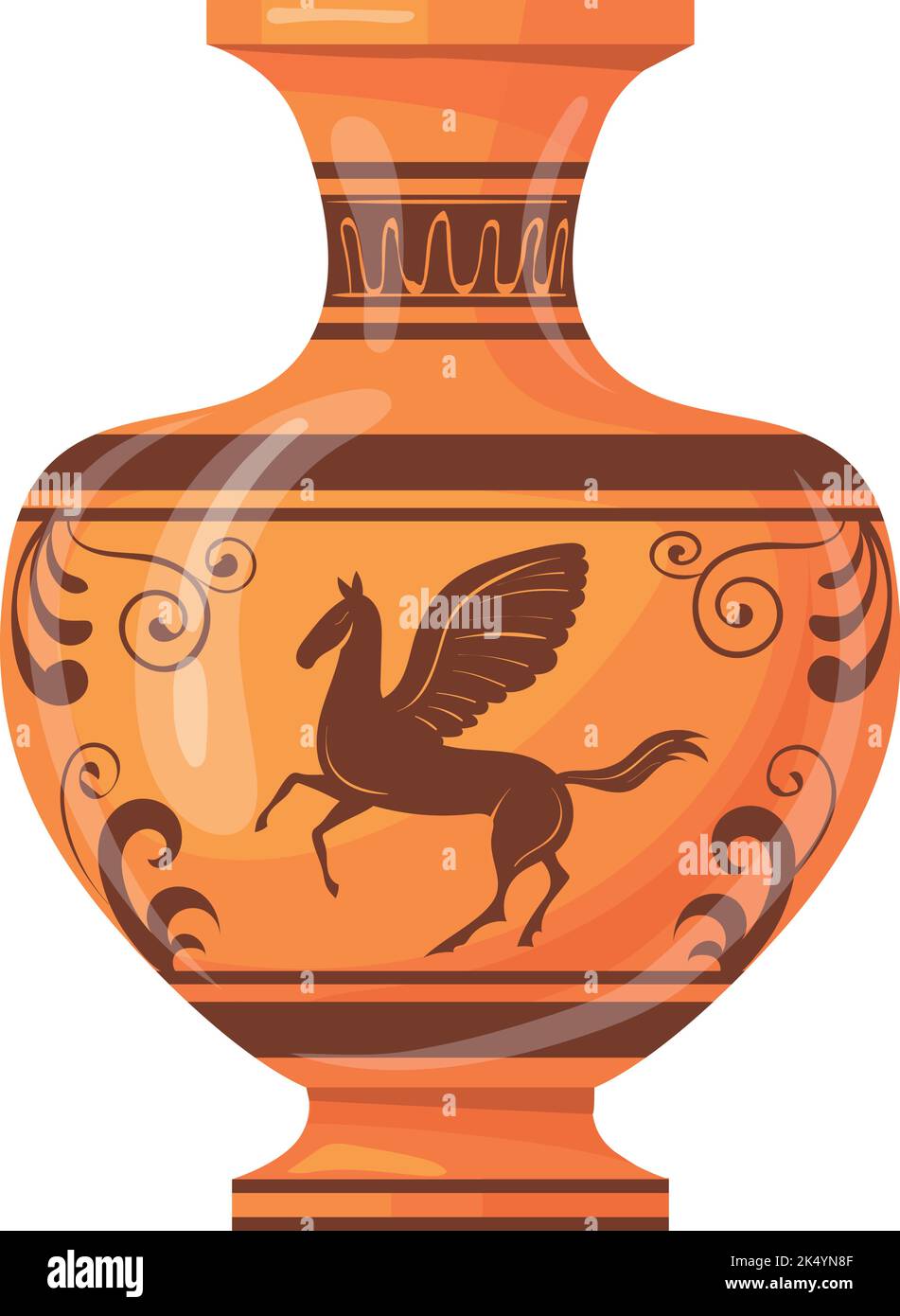 Amphora with mythical creature ornaments. Cartoon clay vessel isolated on white background Stock ...