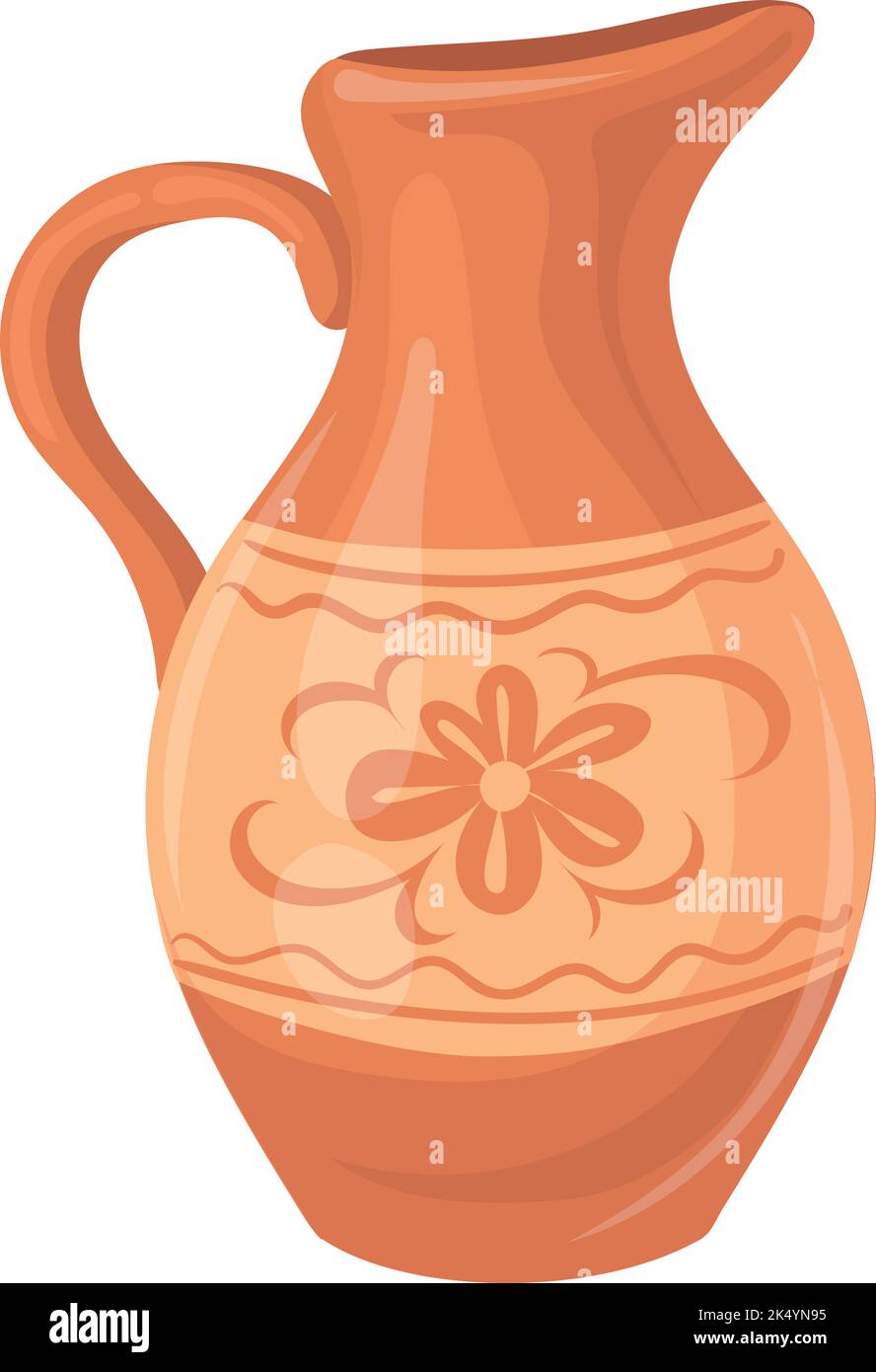 Rustic clay pitcher. Cartoon ceramic jug icon isolated on white ...