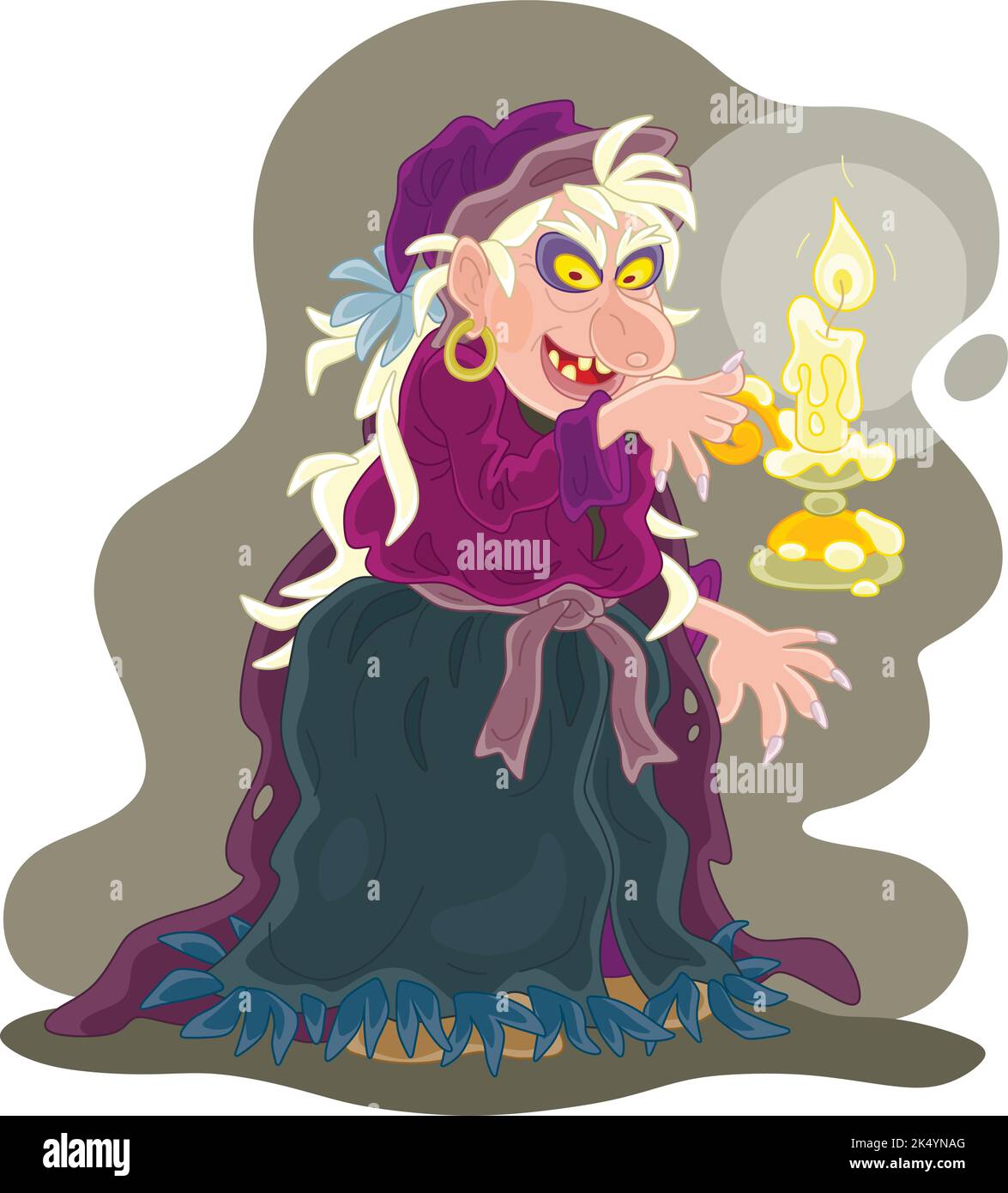 Angry witch practicing witchcraft with a burning magical candle, vector ...
