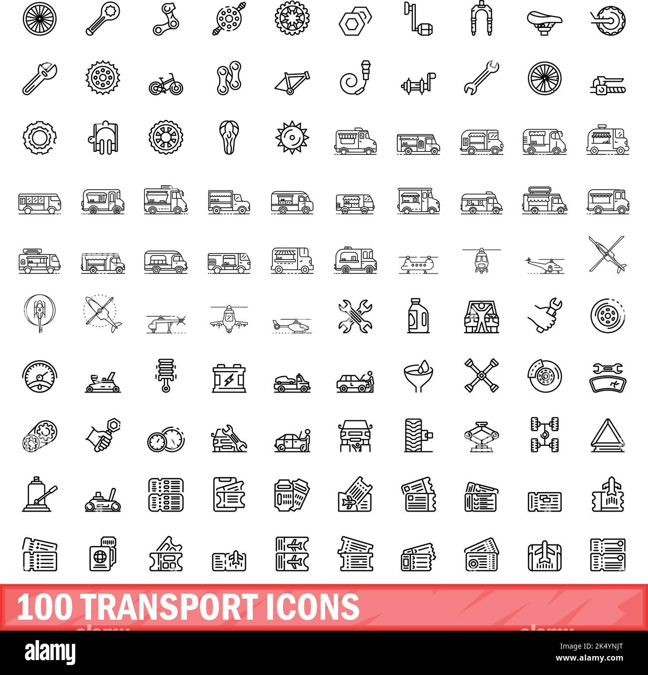 100 transport icons set. Outline illustration of 100 transport icons ...