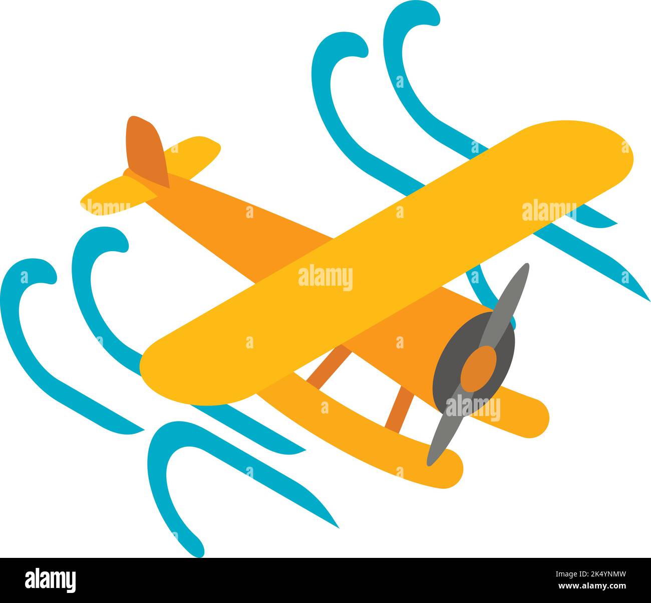 Hydroplane icon isometric vector. Single propeller seaplane flying in ...
