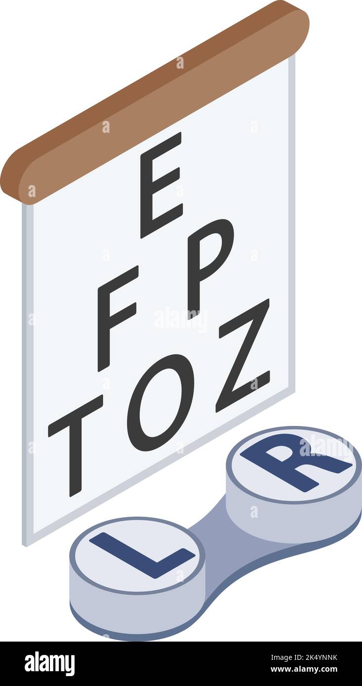 Vision testing icon isometric vector. Snellen chart and contact lens ...