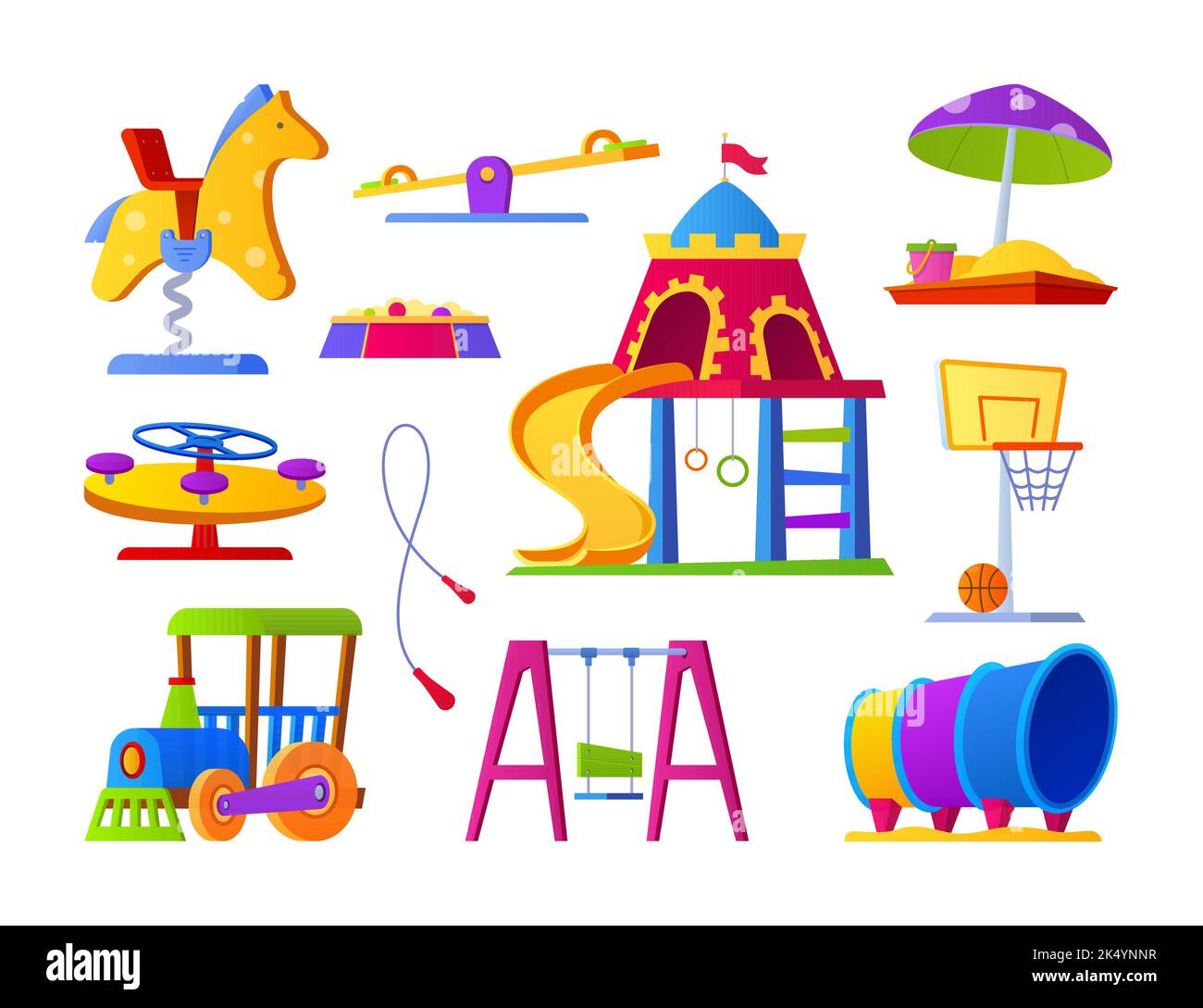Entertainment on the playground - flat design style object set Stock ...