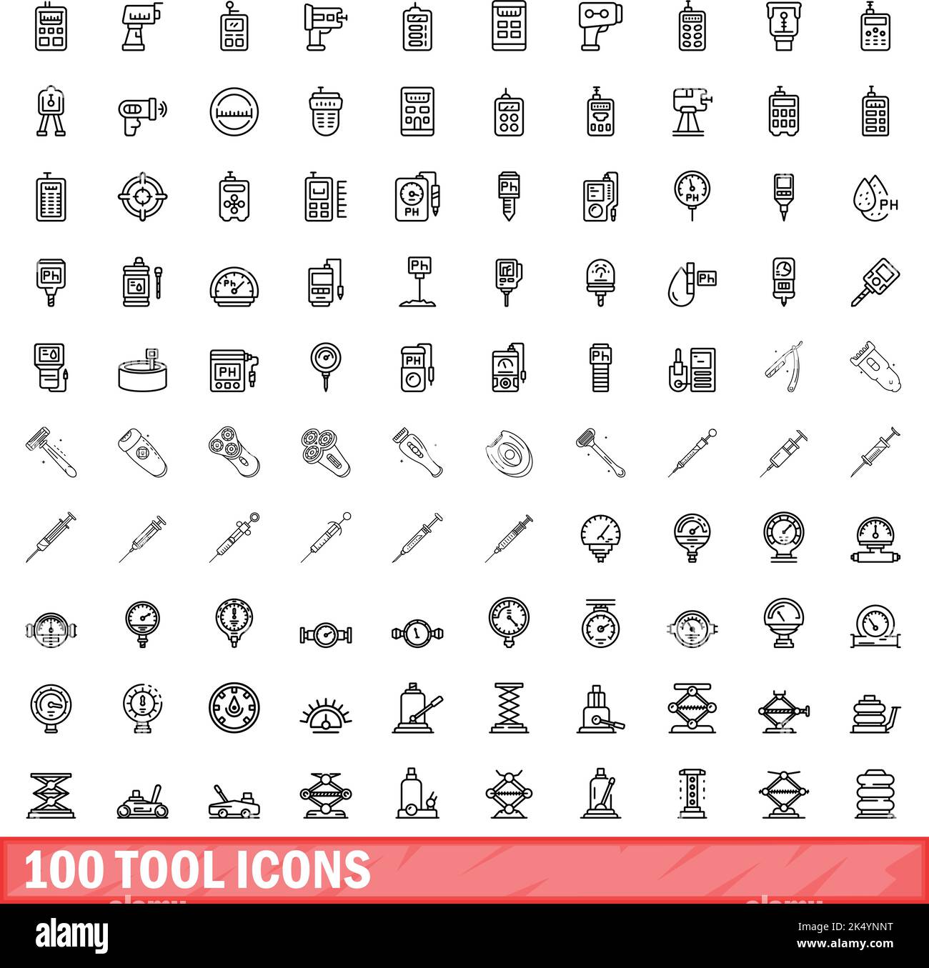 100 tool icons set. Outline illustration of 100 tool icons vector set ...