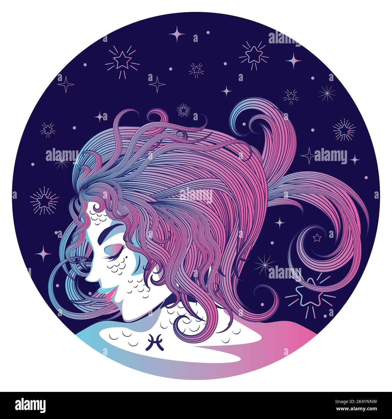 Abstract fantasy Pisces girl, zodiac sign avatar design Stock Vector ...