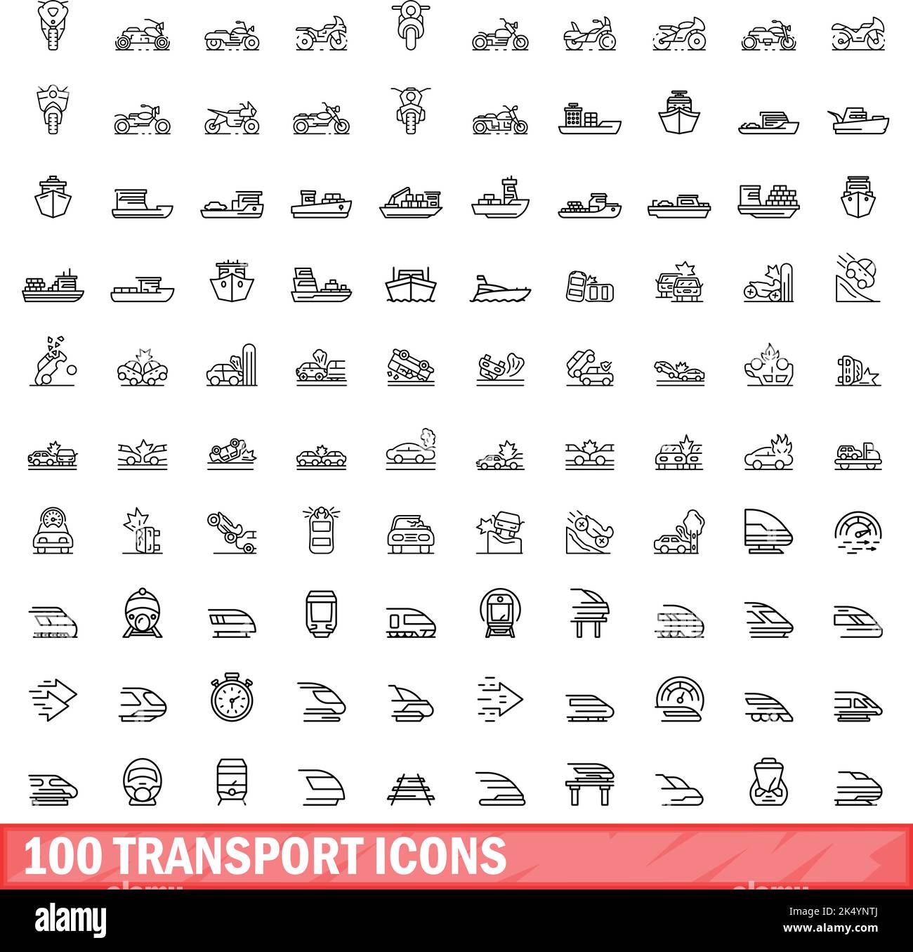 100 transport icons set. Outline illustration of 100 transport icons ...