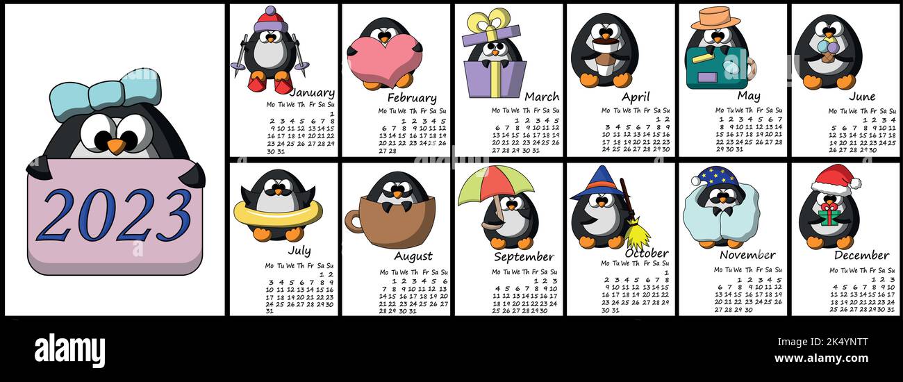 Penguin calendar Stock Vector Images - Alamy