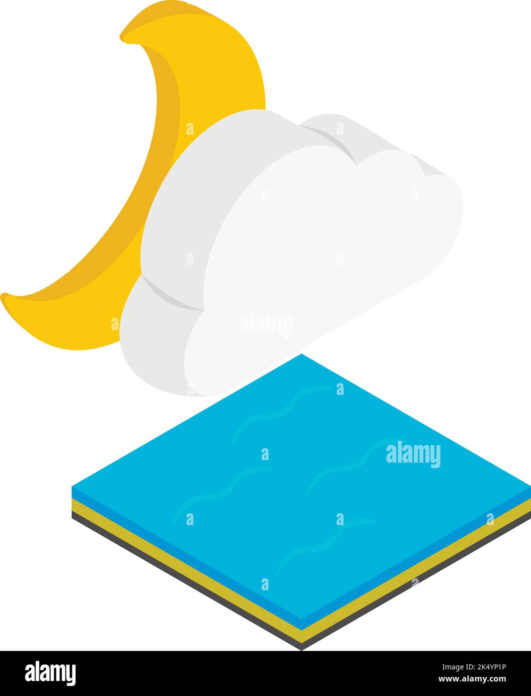 Cloudy night icon isometric vector. Moon behind cloud above water ...