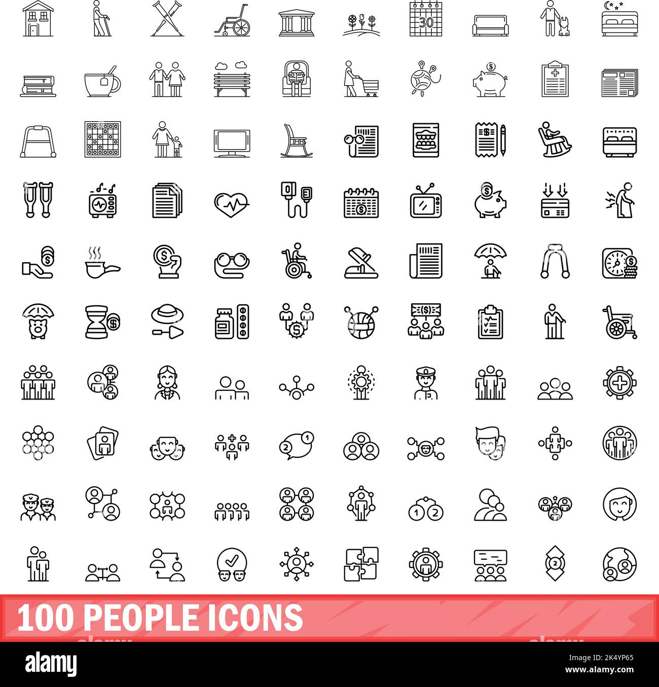 100 people icons set. Outline illustration of 100 people icons vector ...