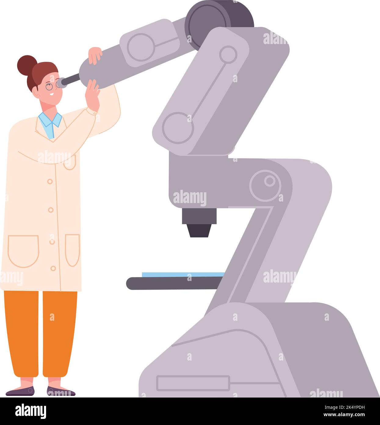 Woman looking in microscope. Female scientist. Biology research ...