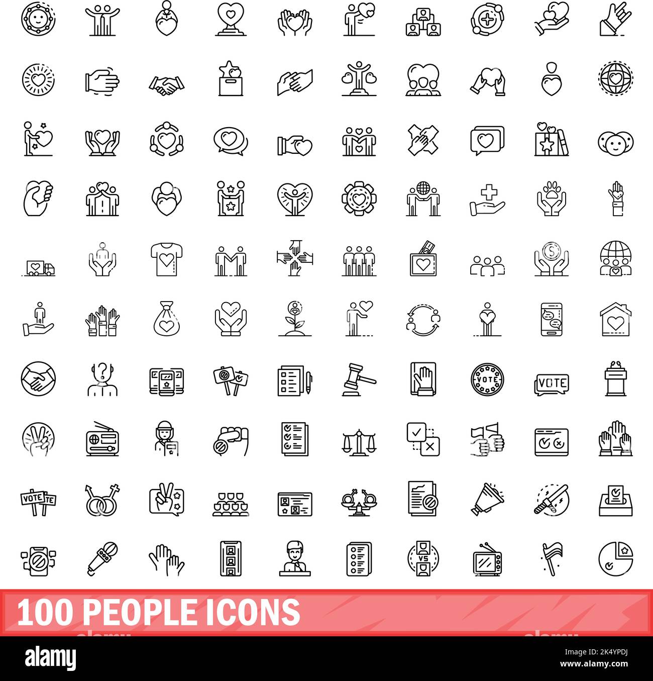 100 people icons set. Outline illustration of 100 people icons vector ...