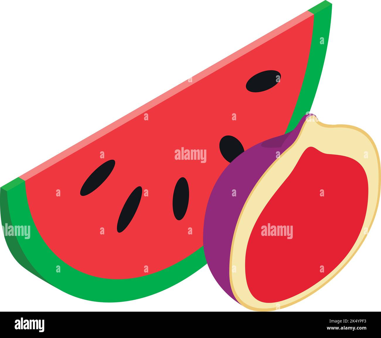 Summer fruit icon isometric vector. Fresh ripe watermelon slice and ...