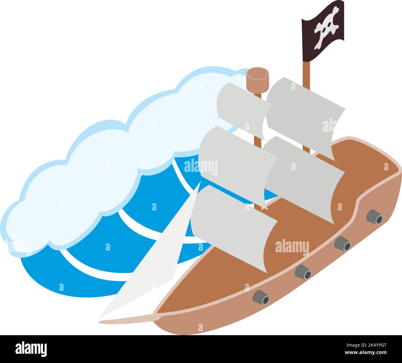 Pirate ship icon isometric vector. Vintage sailing pirate ship and big ...