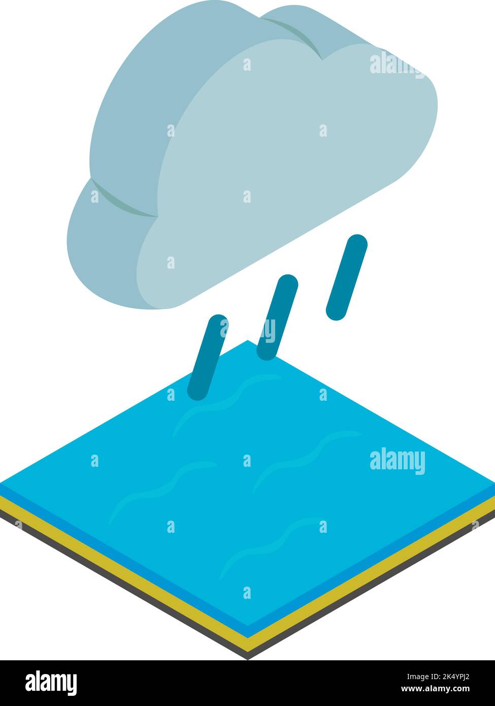 Heavy rain icon isometric vector. Dark cloud with raindrop above water surface. Bad weather ...