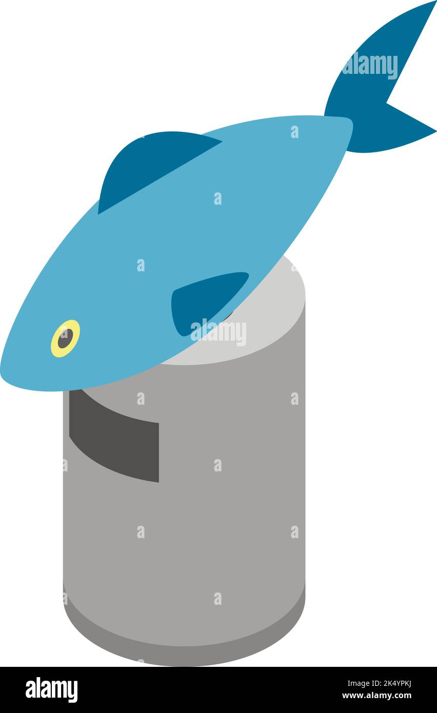 Seafood waste icon isometric vector. Discarded fish and metal trash can ...