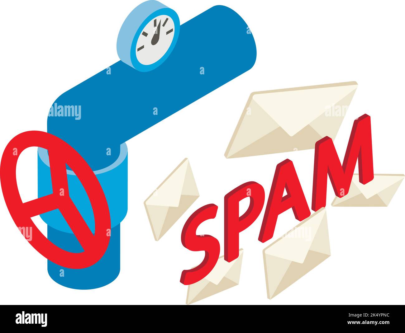 Spam attack icon isometric vector. Closed white mail envelope and part pipe icon. Info garbage ...