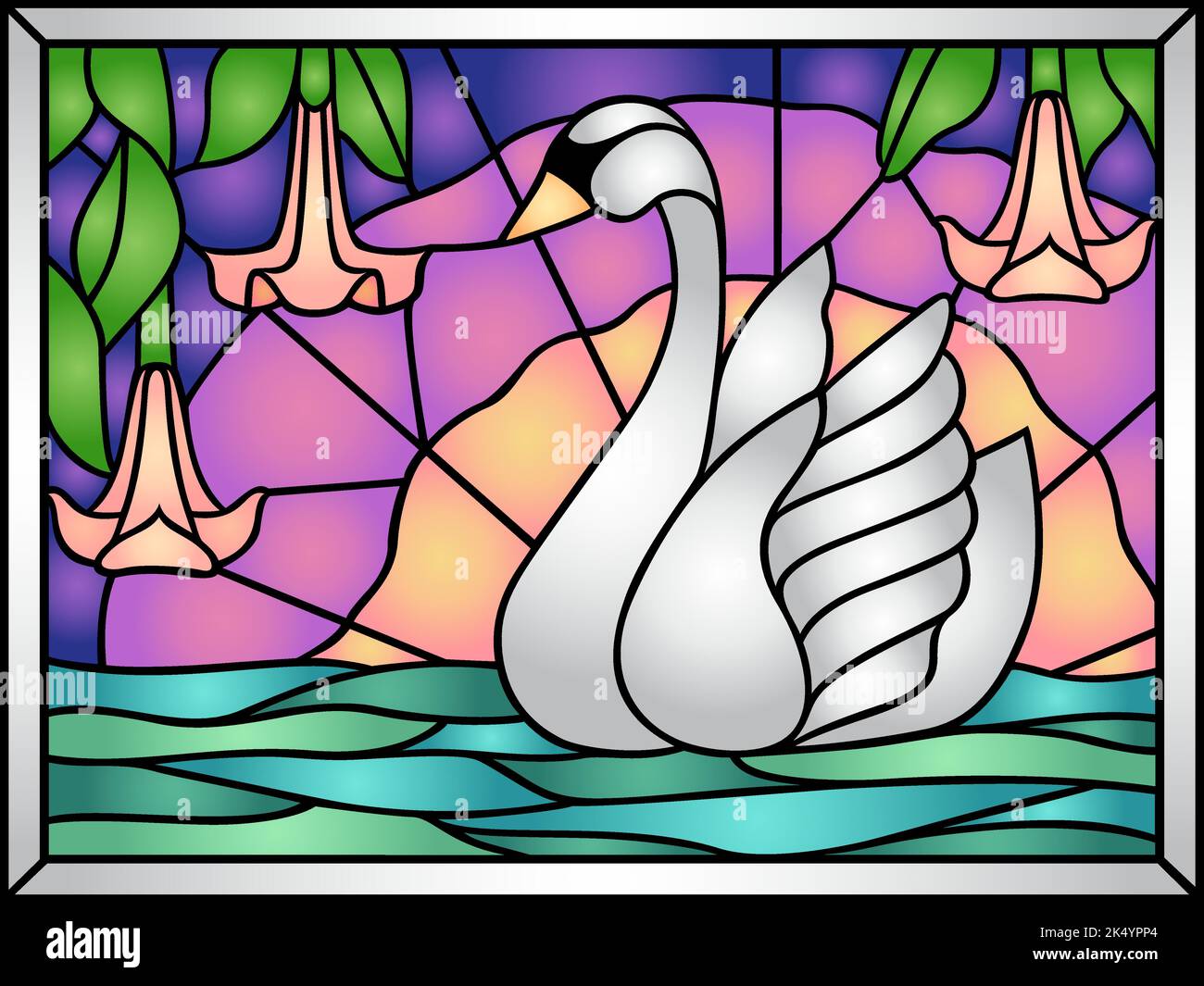 A stained glass style vector swan and sunset Stock Vector Image & Art ...