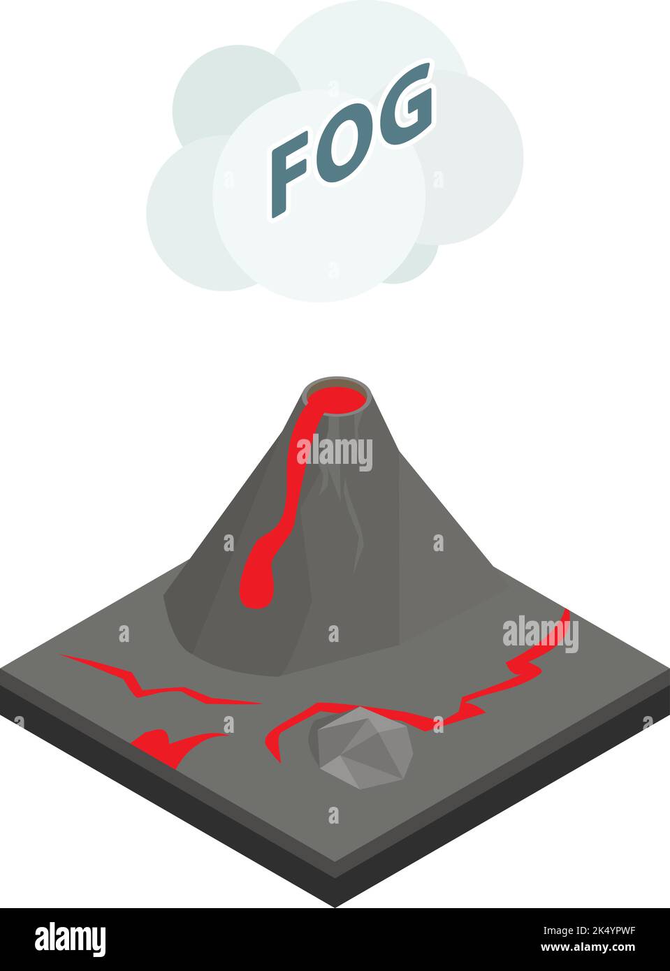 Active volcano icon isometric vector. Volcanic eruption, magma and fog ...