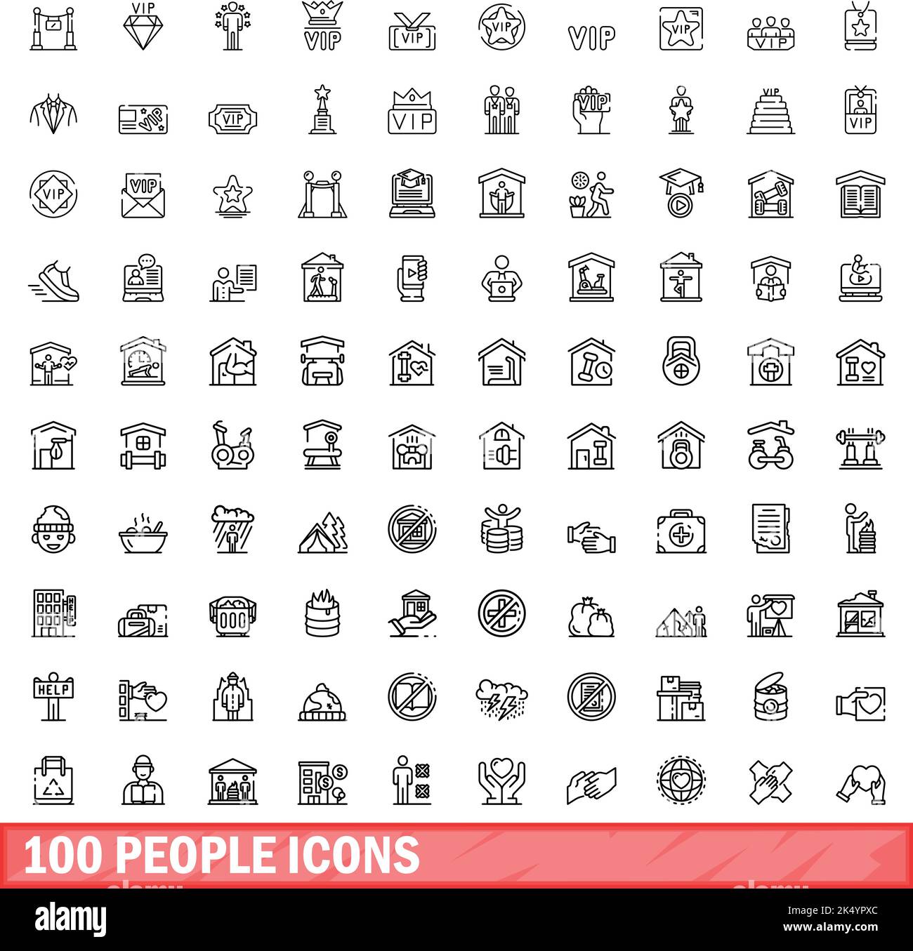 100 people icons set. Outline illustration of 100 people icons vector ...