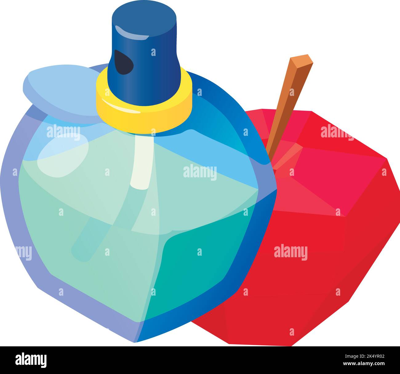 Perfume concept icon isometric vector. Bottle of perfume and red apple ...