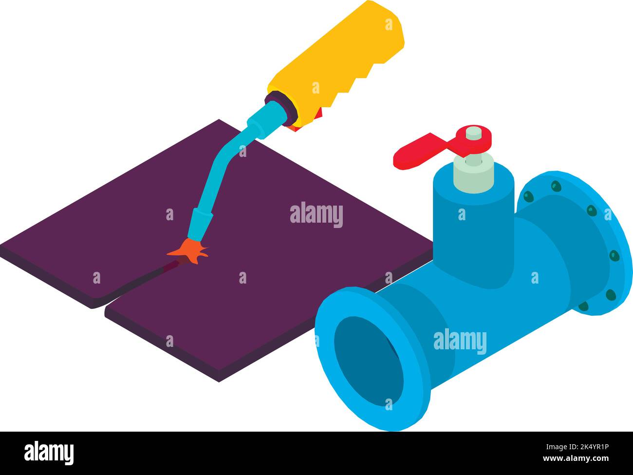 Welding steel icon isometric vector. Welding torch and pipe part with ...