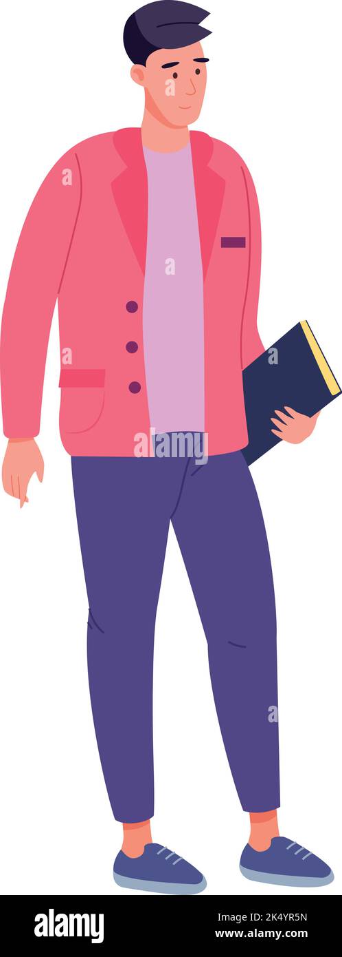 Young student standing. Smiling man holding book isolated on white ...