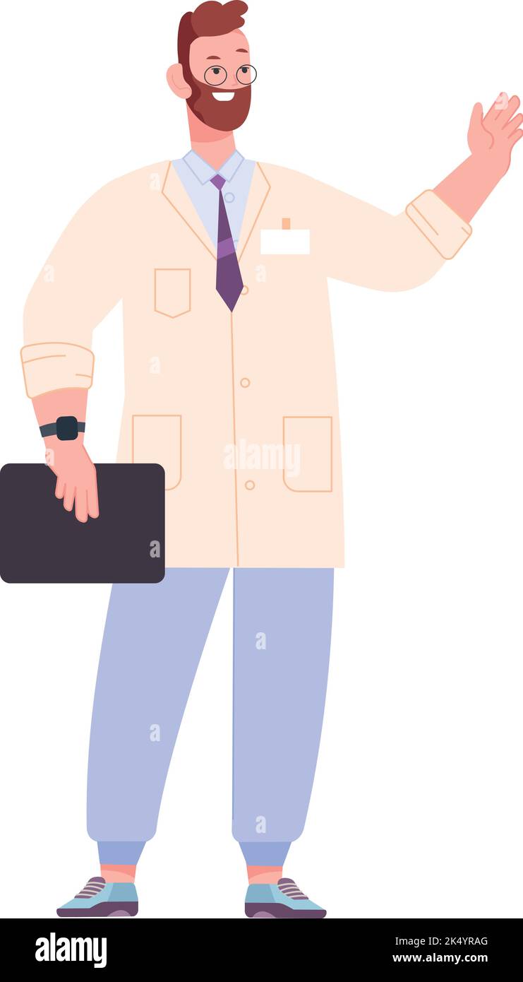 Scientist character. Middle age man in lab coat isolated on white ...